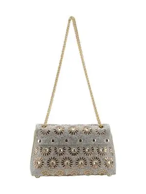 LAUREN LORRAINE Studded Fold-Over Bag With Sunflower Embellishments Gold
