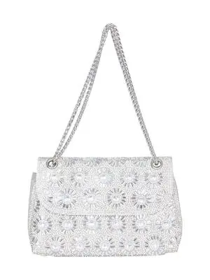 LAUREN LORRAINE Studded Fold-Over Bag With Sunflower Embellishments Silver