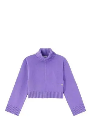 GANNI Roll-Neck Cropped Sweater Purple
