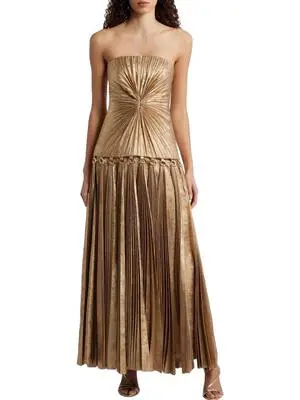 Acler Fintry Metallic Pleated Maxi Dress - Gold