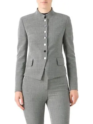 Akris Deva Check Stretch Virgin Wool Jacket - Black-white