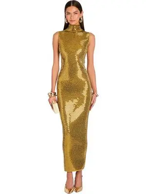 Retrofete Embellished Knit Tea Length Dress - Ochre