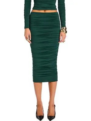 SEROYA Darcy Mid-rise Ruched Midi Skirt - Evergreen