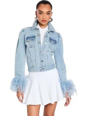 Retrofete Libby Denim Jacket With Feather Trim - Indigo Feather