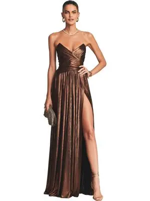 Retrofete Waldorf Strapless Lamé Gown - Coffee Bean