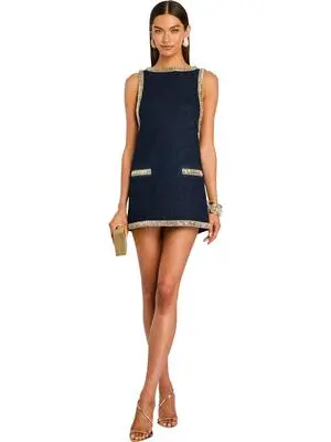 Retrofete Dorte Denim Embellished Dress Indigo Rinse/lt Gold