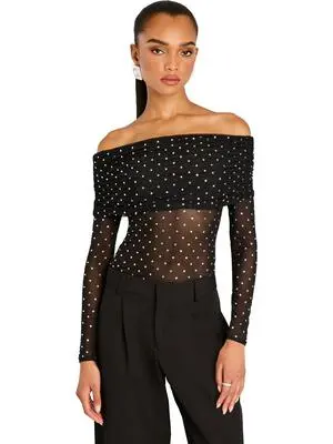 Retrofete Oriana Embellished Mesh Top - Black/silver