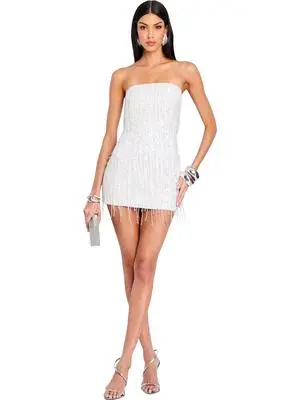 Retrofete Heather Sequin Star Fringe Mini Dress - White W/ Stars