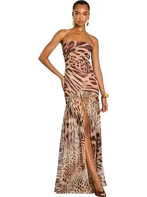 Retrofete Nicole Strapless Maxi Dress - Animal Print