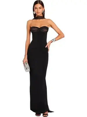Retrofete Strapless Gown With Scarf Detail - Black