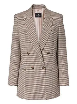 Etro Checked Double-breasted Wool-blend Blazer - Beige