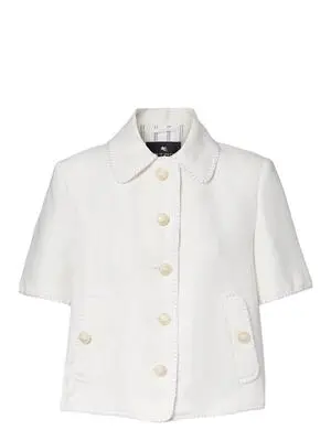 Etro Wool-blend Trimmed Linen Jacket - White