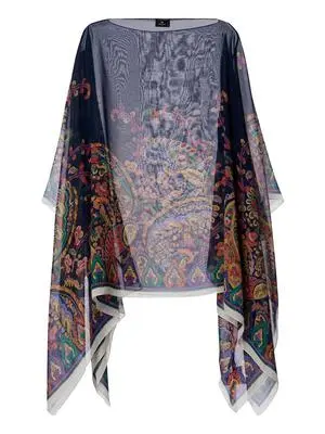 Etro Printed Silk Crêpe De Chine Poncho Blue