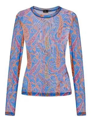 Etro Semi-sheer Velvet-trimmed Tulle Top - Blue