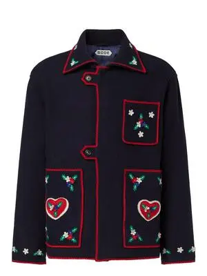 BODE Carroll Embroidered Wool Jacket - Blue