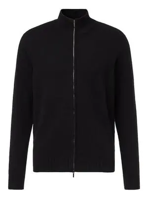 SAMAN AMEL Halle Ribbed-knit Cashmere Zip-up Sweater - Black