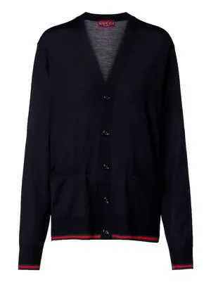 Gucci Web Stripe Wool Cardigan - Blue
