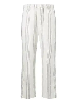 Commas Textured Striped Cotton Straight Pants - White