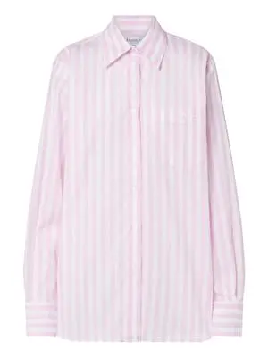 Hunza G Embroidered Striped Oversized Cotton Poplin Shirt - Pink