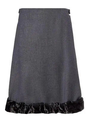 Prada Satin-trimmed Wool Midi Skirt - Grey