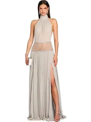 Retrofete Embellished Halterneck Gown - Silver Cloud