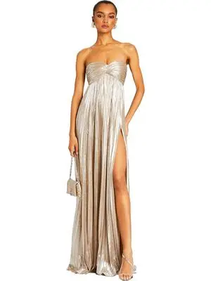 Retrofete Zoa Strapless Lamé Dress - Champagne