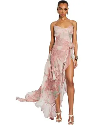 Retrofete Samara Silk Chiffon Dress - Dusty Pink Botanical