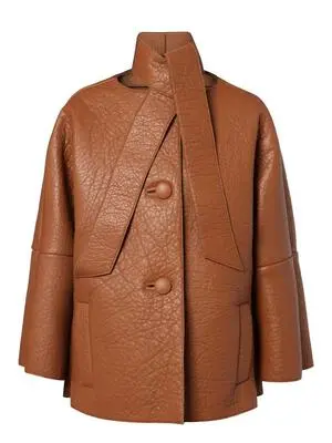 Prada Scarf-detailed Leather Jacket - Brown