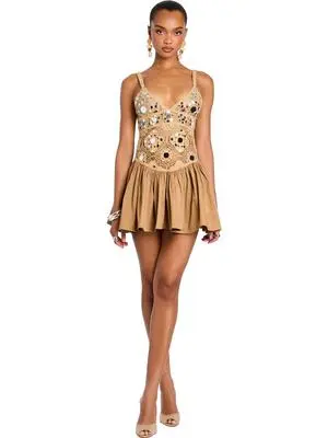 Retrofete Thelma Crochet Mini Dress - Metallic Honey Beige