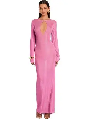 SEROYA Carmel Metallic Knit Maxi Dress - Bubblegum Pink