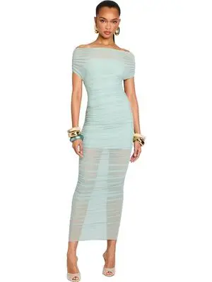 SEROYA Mesh Midi Dress - Frosted Sea