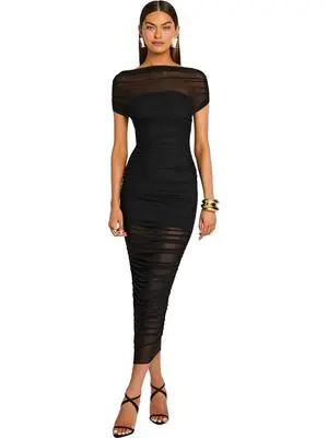 SEROYA Mesh Midi Dress - Black