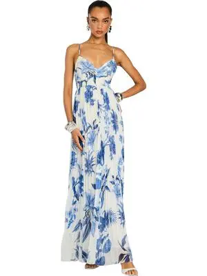 Rococo Sand Gabi Pleated Maxi Dress - White Blue