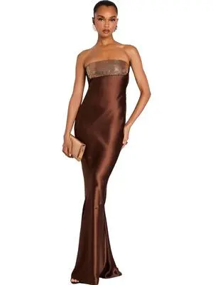 Retrofete Strapless Embellished Evening Gown - Espresso