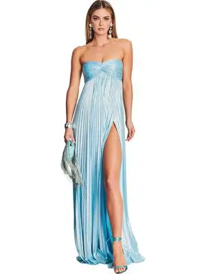Retrofete Zoa Strapless Lamé Gown - Blue Silver
