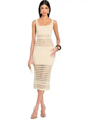 Retrofete Avril Knit Crochet Midi Dress - Ivory/gold