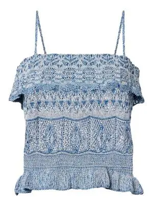 Etro Knitted Cotton Crop Top - Blue