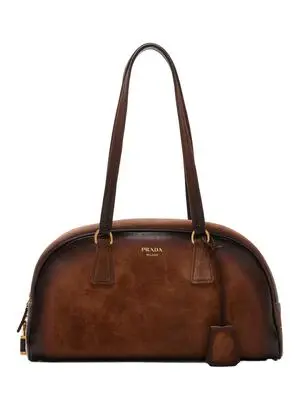 Prada Medium Suede Bowling Bag - Brown