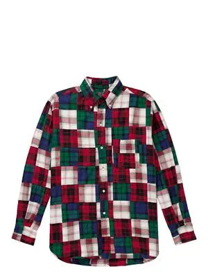 BEAMS Beams Plus - Button-Down Collar Patchworked Checked Wool-Madras Shirt - Men - Red - M