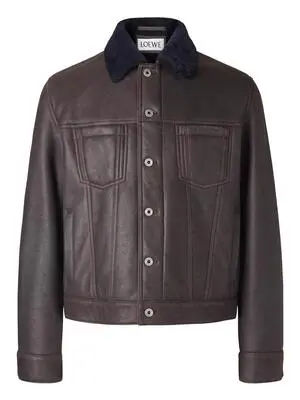 Loewe Shearling-Trimmed Trucker Jacket Brown