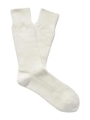 Mr P. Waffle-knit Cotton-blend Socks - Neutrals