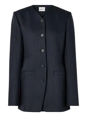 Khaite Naran Pinstriped Herringbone Blazer Navy