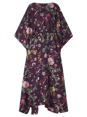 La DoubleJ Belted Floral-print Silk-twill Kaftan - Burgundy