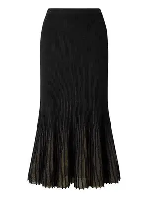 Ulla Johnson Vera Pleated Metallic Ribbed-knit Midi Skirt - Black