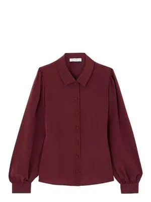 FRAME The Staple Silk-crepe Blouse - Burgundy