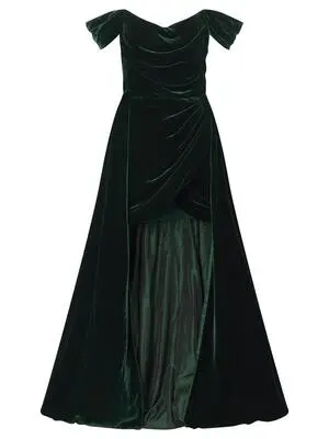 Costarellos Off-the-shoulder Asymmetric Velvet Gown - Green