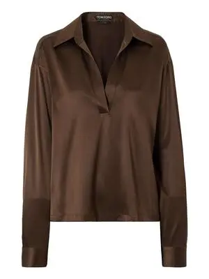 TOM FORD Silk-blend Satin Blouse - Brown