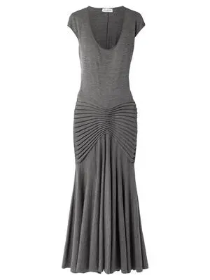 Alaïa Pleated Wool Maxi Dress - Gray