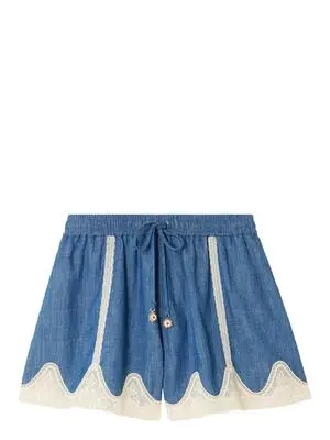 Zimmermann Awaken Lace-trimmed Denim Shorts - Blue