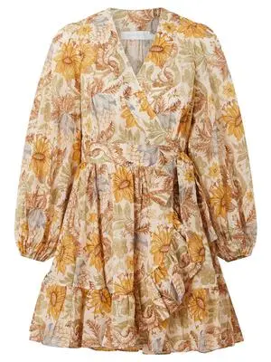 Zimmermann Daylight Ruffled Floral-print Mini Wrap Dress - Yellow